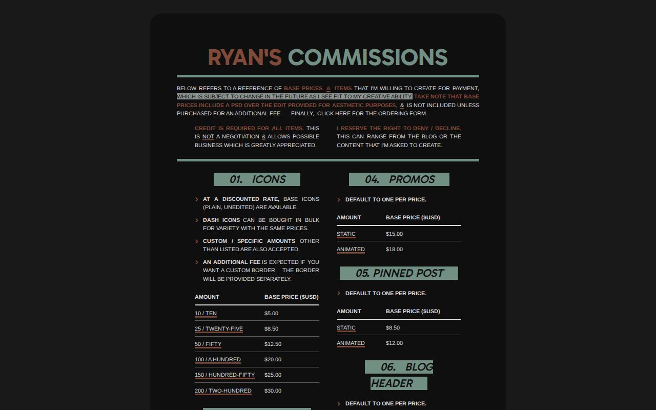 ryan commissions